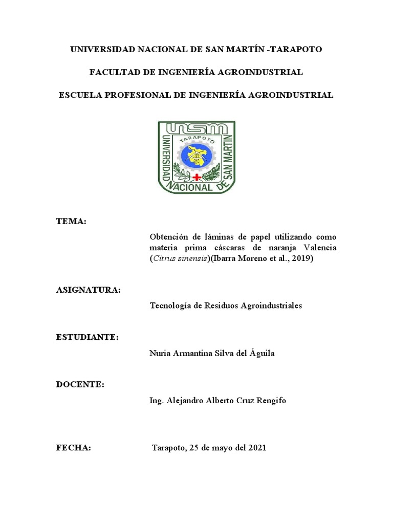 Informe De Semillas De Naranja Pdf Papel Naranja