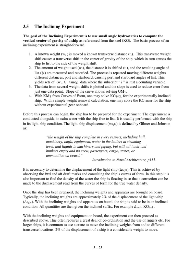 3.5 The Inclining Experiment | PDF | Ships | Hull (Watercraft)