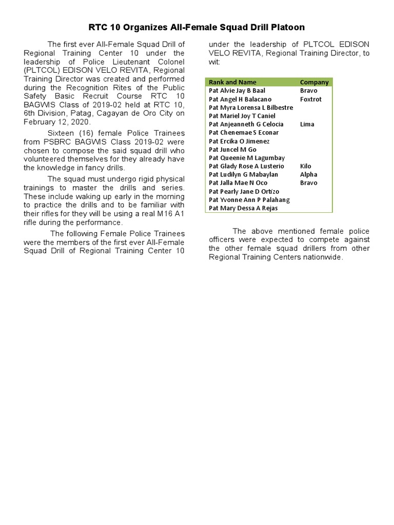 All Female Squad Drill Platoon | PDF