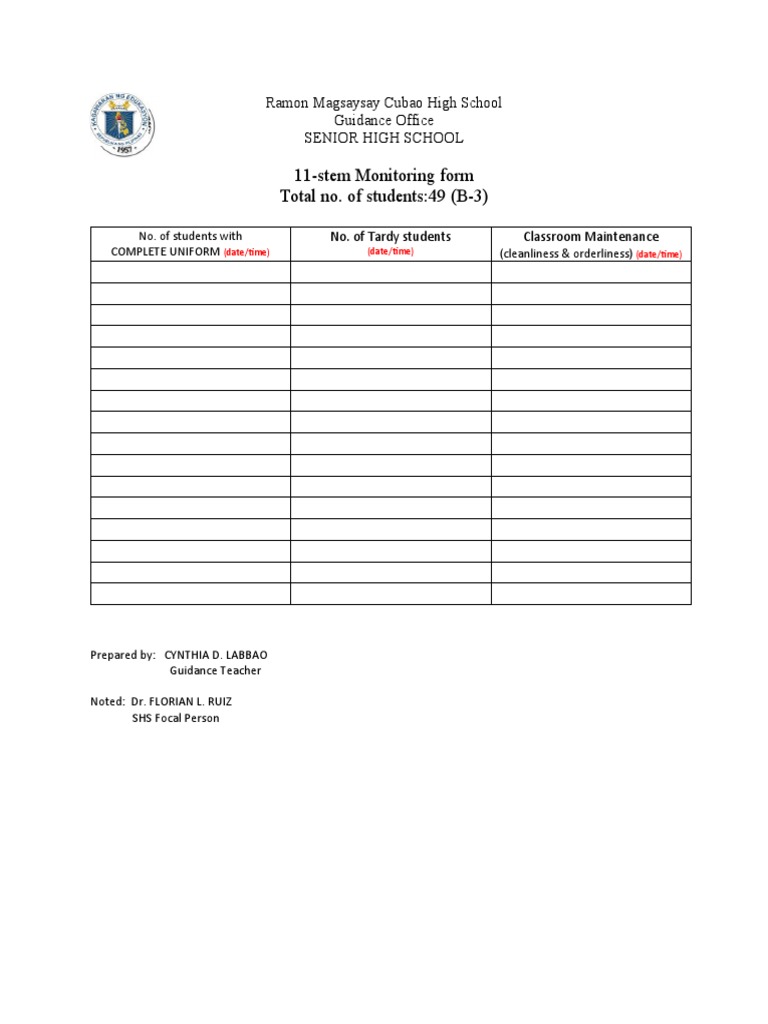 Class Monitoring Form - Guidance | PDF