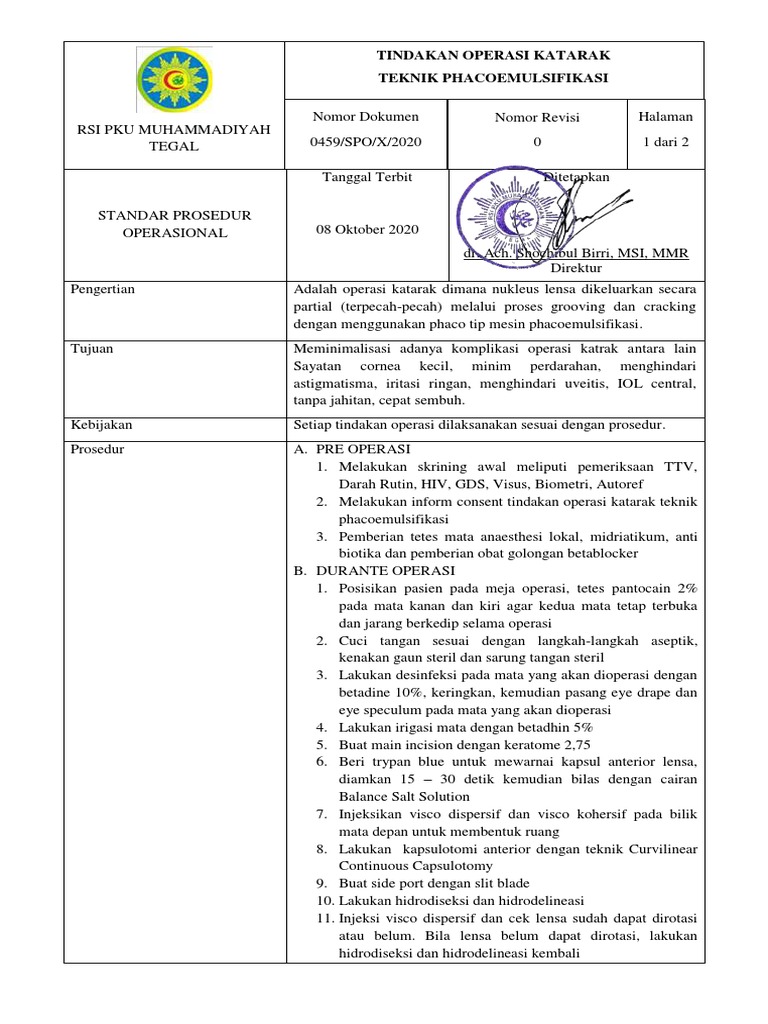 Tindakan Operasi Katarak Teknik Phacoemulsifikasi | PDF