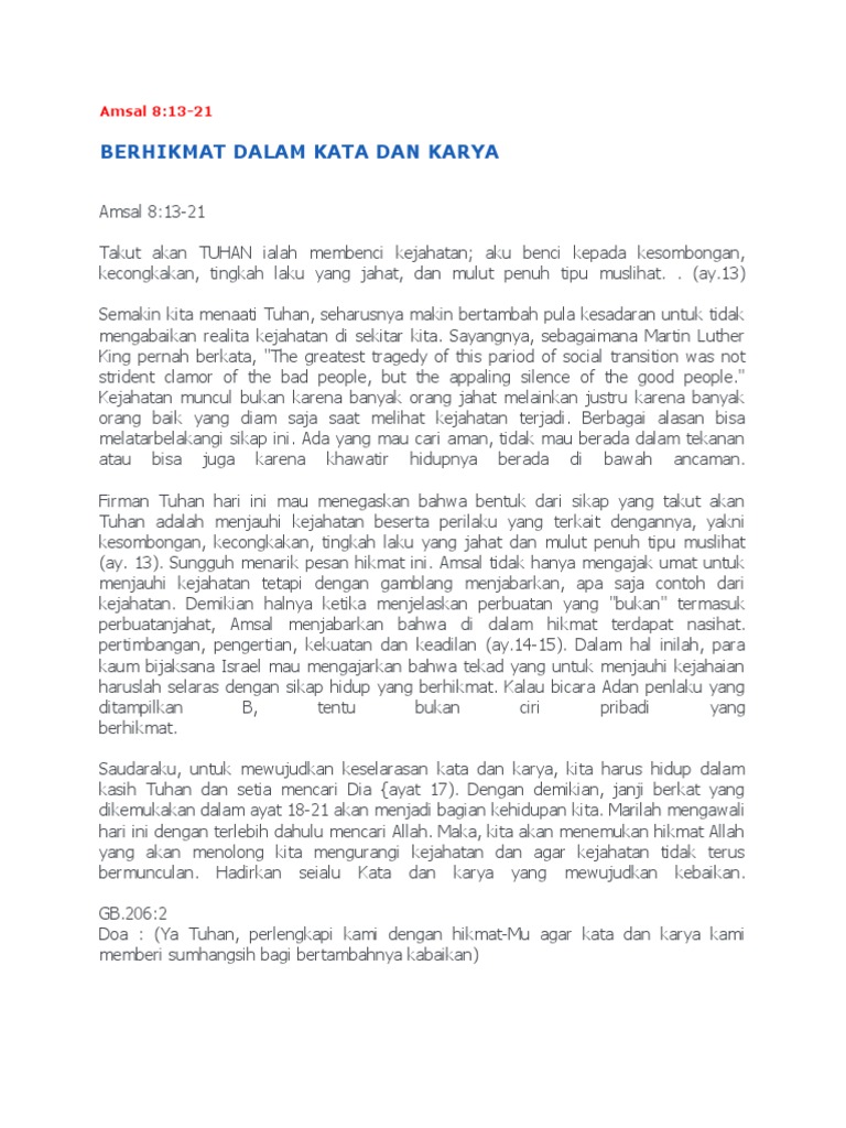 Hikmat dan Takut akan Tuhan dalam Amsal 8 | PDF | Pengembangan Diri