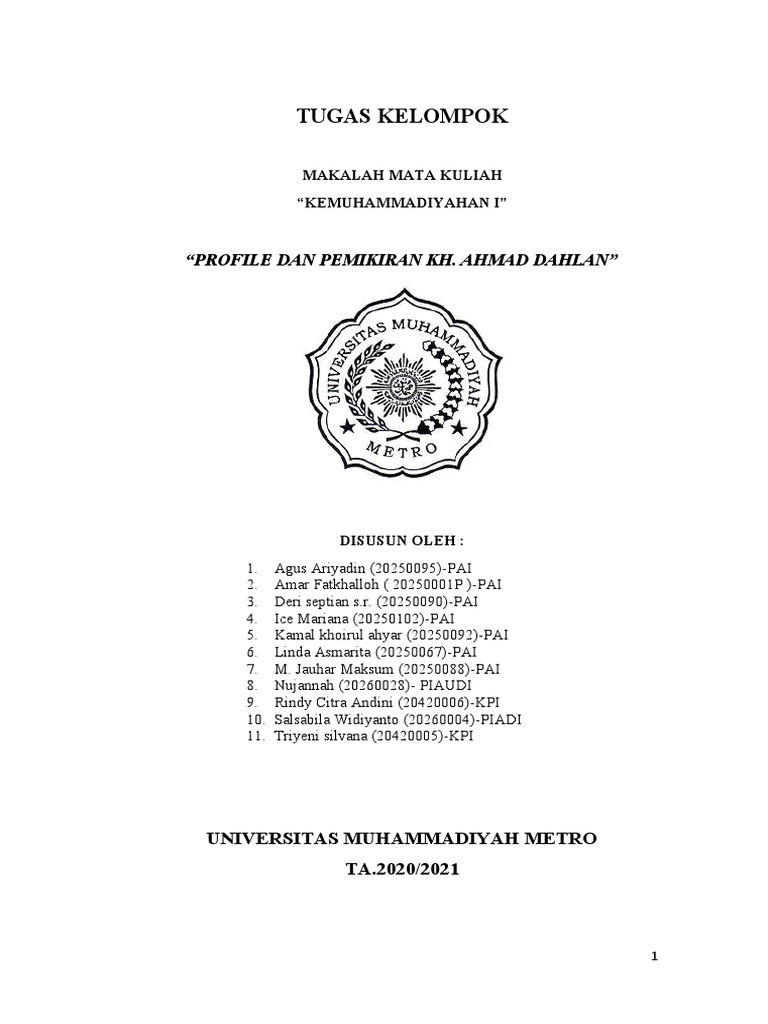 Makalah Kelompok 3 - MK KMD 1 - Profile Dan Pemikiran KH Ahmad Dahlan | PDF Makalah Kelompok 3 - MK KMD 1 - Profile Dan Pemikiran KH Ahmad Dahlan | PDF