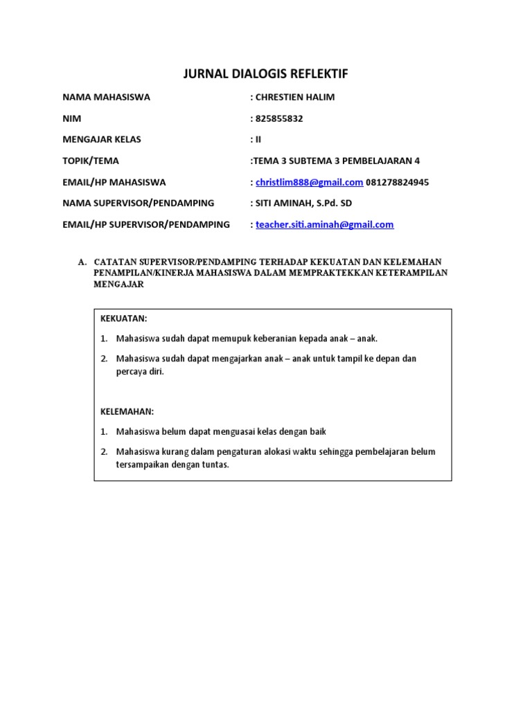Format Jurnal Dialogis Reflektif Ke 1 | PDF