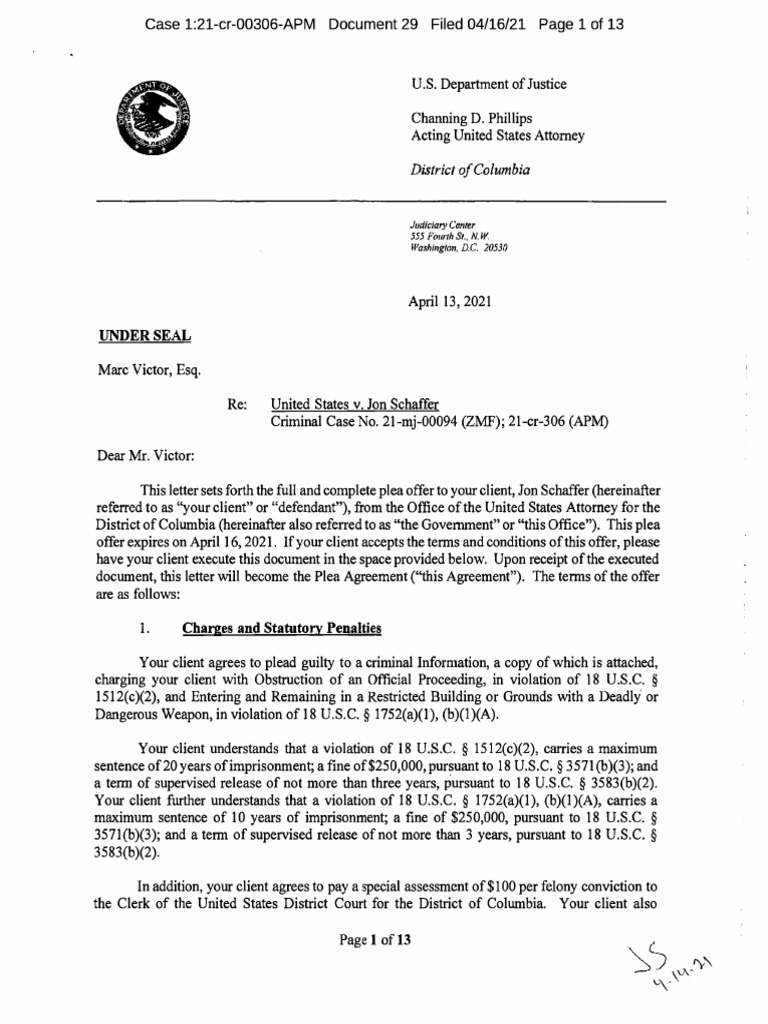 Plea Agreement As To Jon Ryan Schaffer | PDF | United States Federal ...
