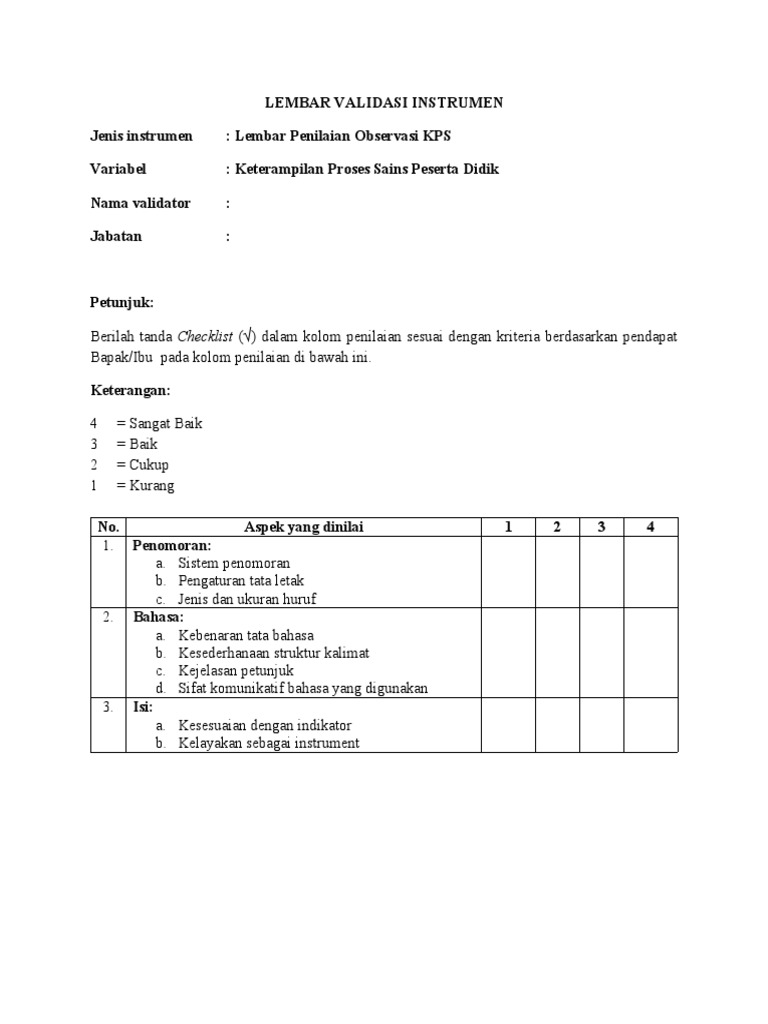 Lembar Validasi Instrumen | PDF