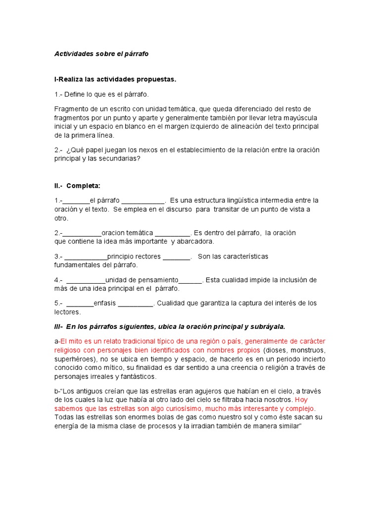 Actividades Del Párrafo | PDF | Certeza | Oración