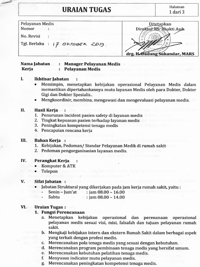 Uraian Tugas Manager Pelayanan Medis | PDF