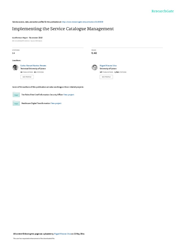 Implementing The Service Catalogue Management | PDF | It Service ...