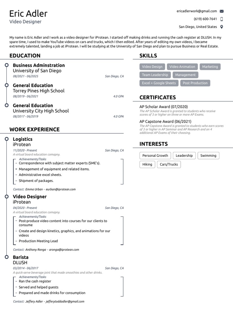 Erics Resume | PDF | Business | Further Education