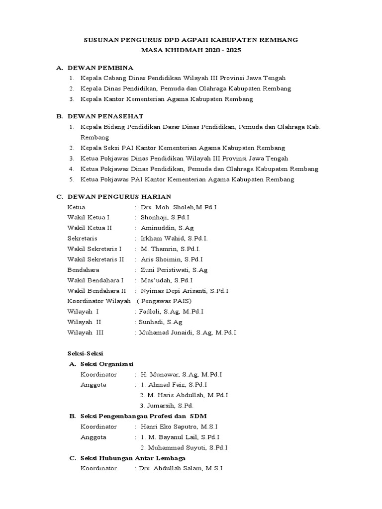 Susunan Pengurus DPD Agpaii Rembang | PDF | Ilmu Sosial | Perjalanan