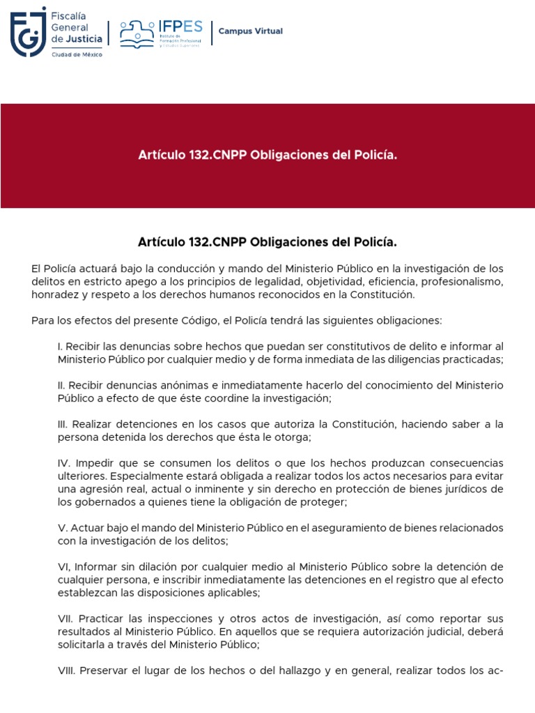 Artículo 132.CNPP Obligaciones Del Policía | PDF | Policía | Ley Pública