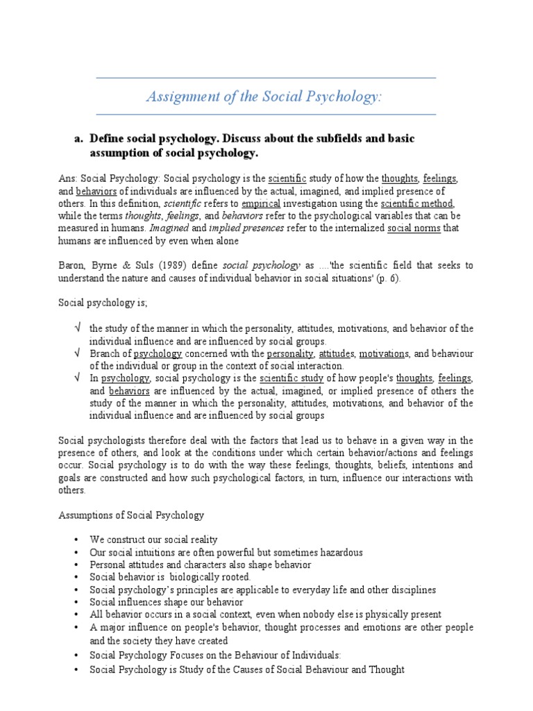Assignment of The Social Psychology | PDF | Social Psychology ...