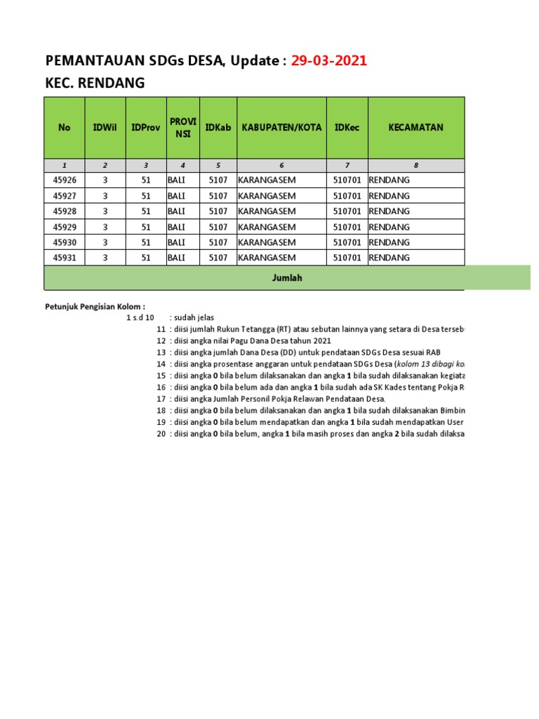 Karangasem - Form Pemantauan SDG's Desa Tahun 2021 | PDF