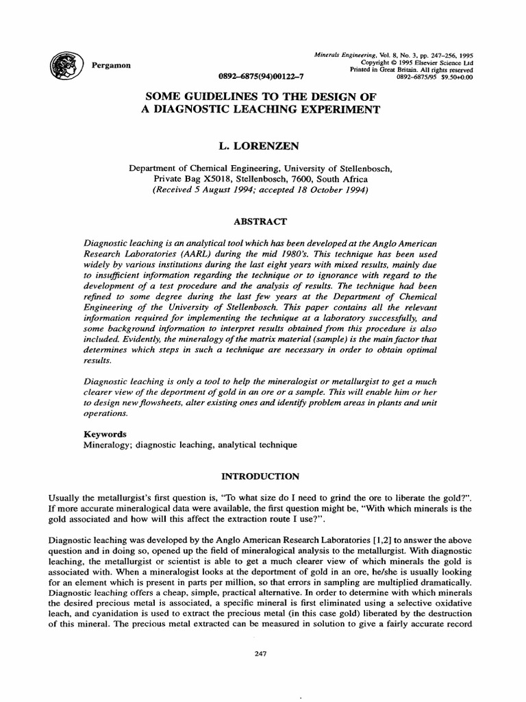 Some Guidelines To The Design of A Diagnostic Leaching Experiment | PDF ...