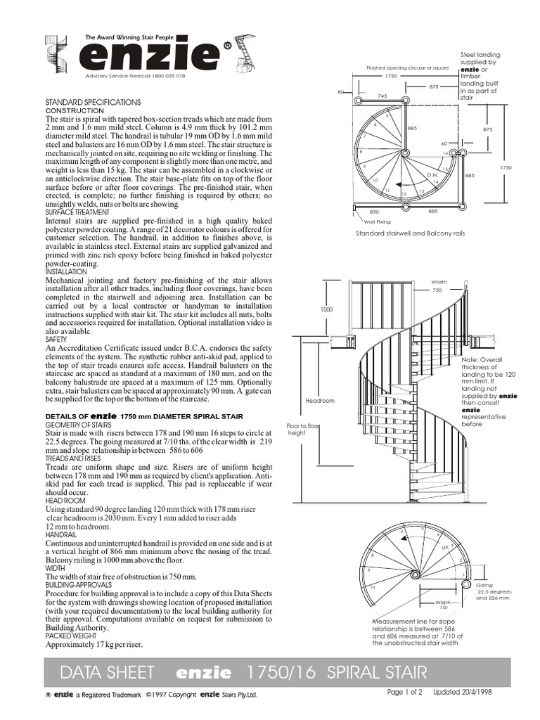 Enzie: Data Sheet Enzie 1750/16 SPIRAL STAIR | PDF | Stairs | Building ...