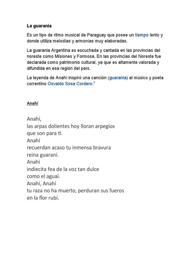 Guarania: Ritmo y Leyenda de Anahí | PDF