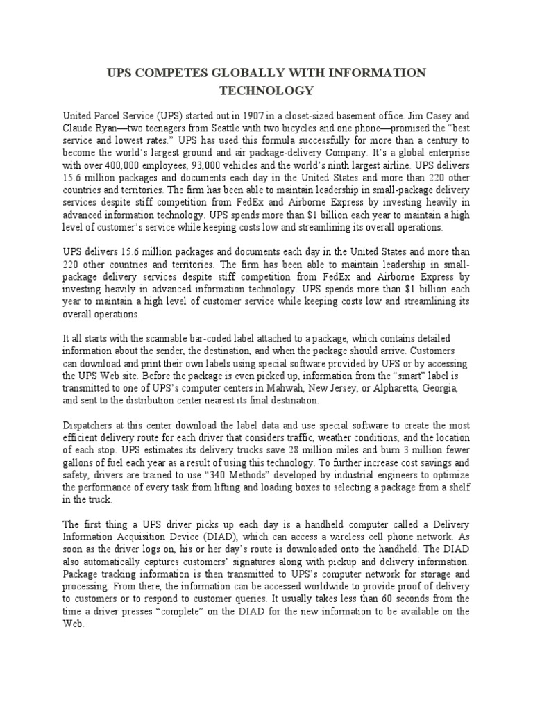 Ups Competes Globally With Information Technology | PDF | United Parcel ...