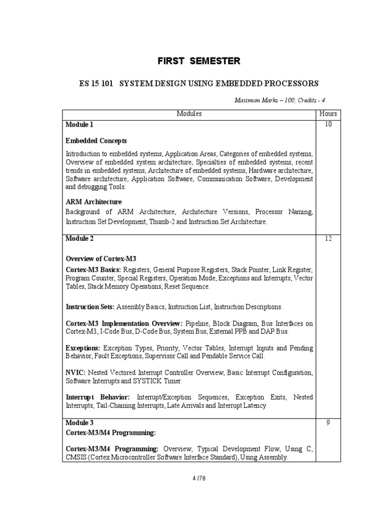 First Semester: Es 15 101 System Design Using Embedded Processors | PDF ...