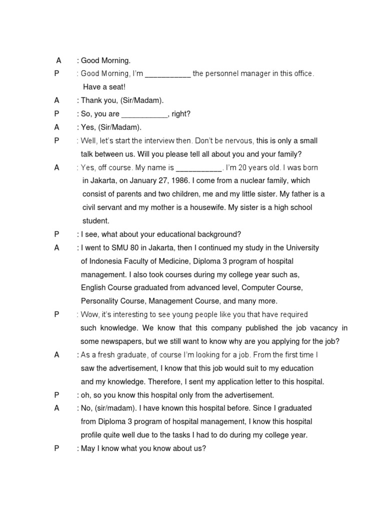 Contoh Dialog Job Interview | PDF | Science | Science And Technology