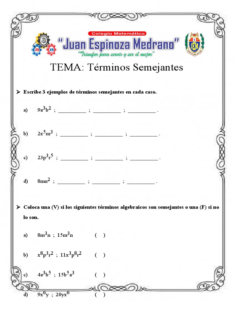 Ficha 1 Algebra 3 Grado I | PDF