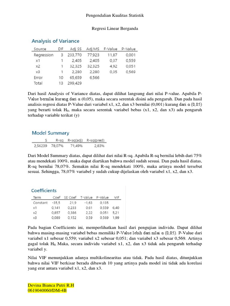 Regresi Linear Berganda | PDF