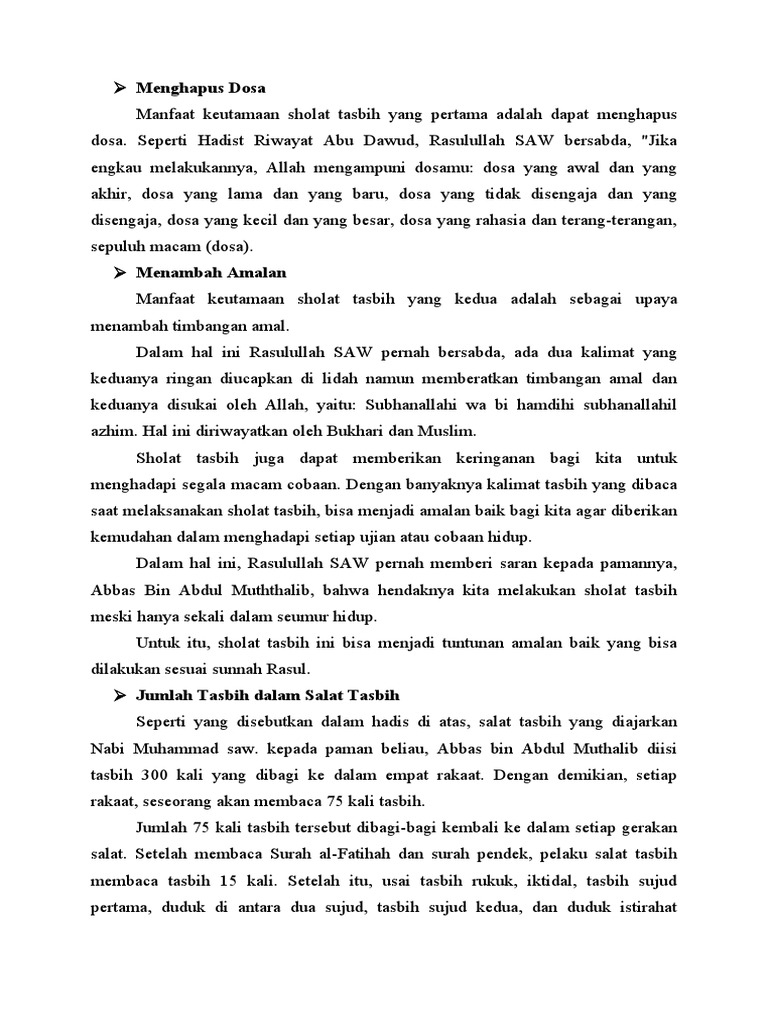Manfaat dan Tata Cara Sholat Tasbih | PDF