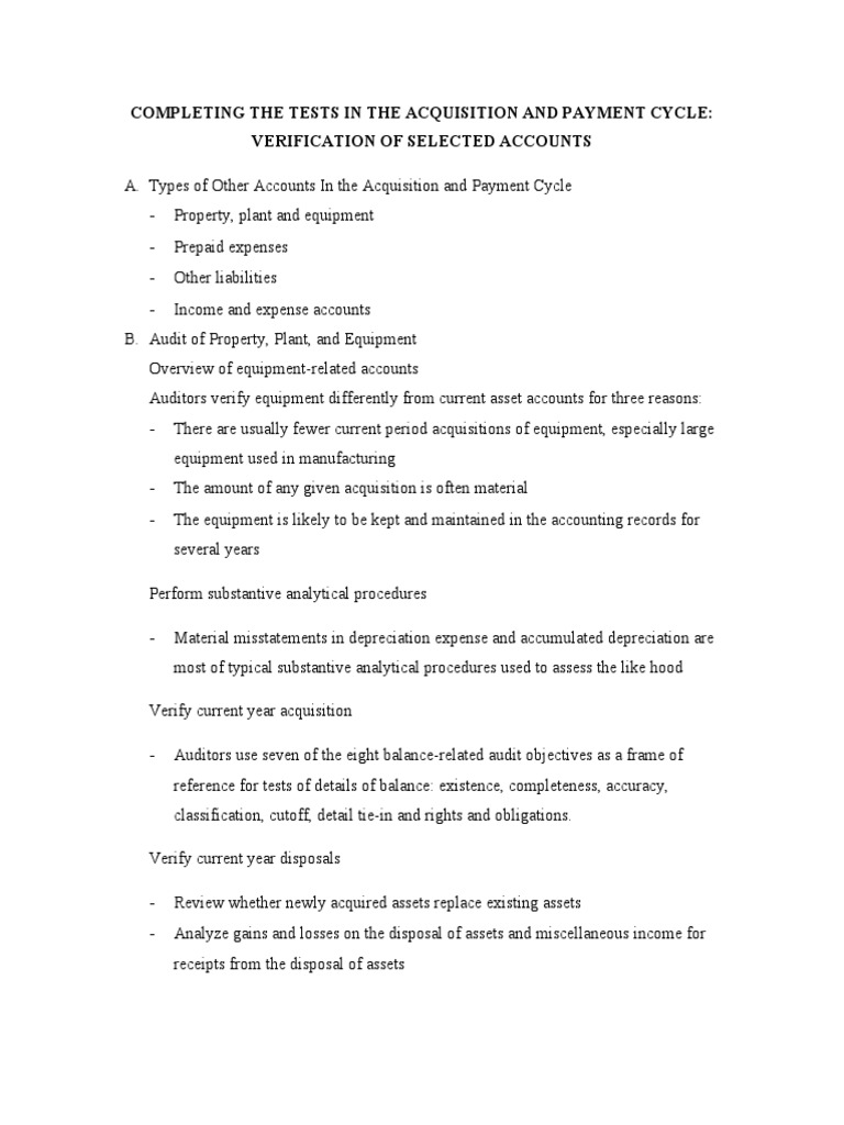 Audit Procedures for Acquisition Cycle Accounts | PDF | Accrual ...