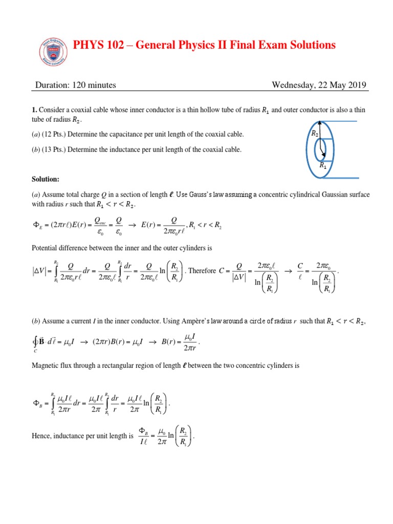 PHYS 102 - General Physics II Final Exam Solutions: Duration: 120 ...