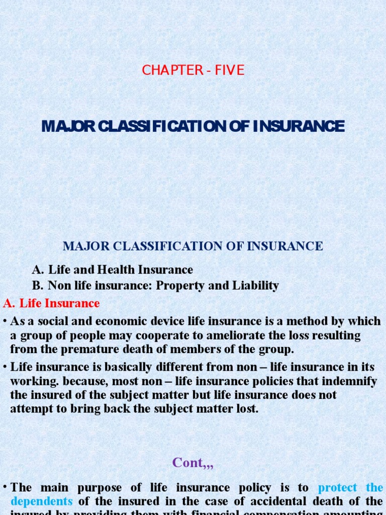 Chapter - Five: Major Classification of Insurance | PDF | Life ...