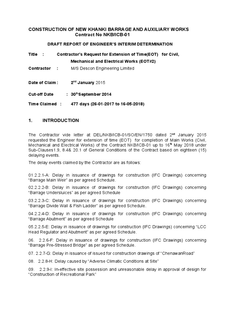 Khanki Barrage Construction EOT Request | PDF | General Contractor ...