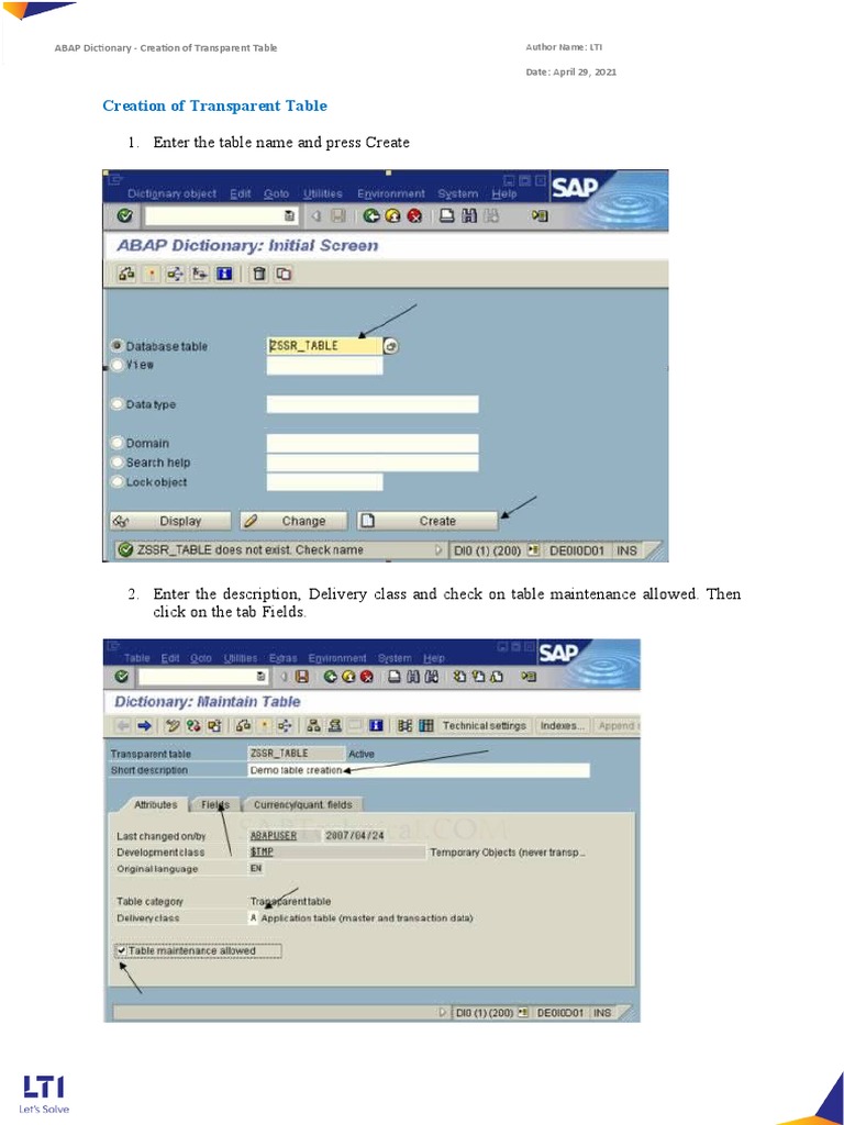 ABAP Dictionary - Creating A Transparent Table | PDF | Computer Engineering | Information Technology