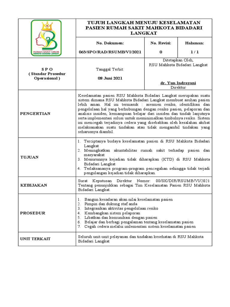 Spo Tujuh Langkah Menuju Keselamatan Pasien | PDF