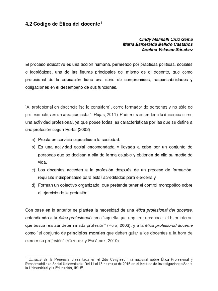 4.2 Código de Etica Del Docente | Descargar gratis PDF | Maestros | Derechos humanos