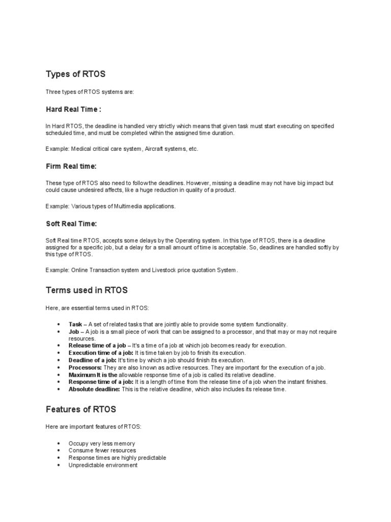 Types of RTOS: Hard Real Time | PDF | Scheduling (Computing) | Embedded ... Types of RTOS: Hard Real Time | PDF | Scheduling (Computing) | Embedded ...