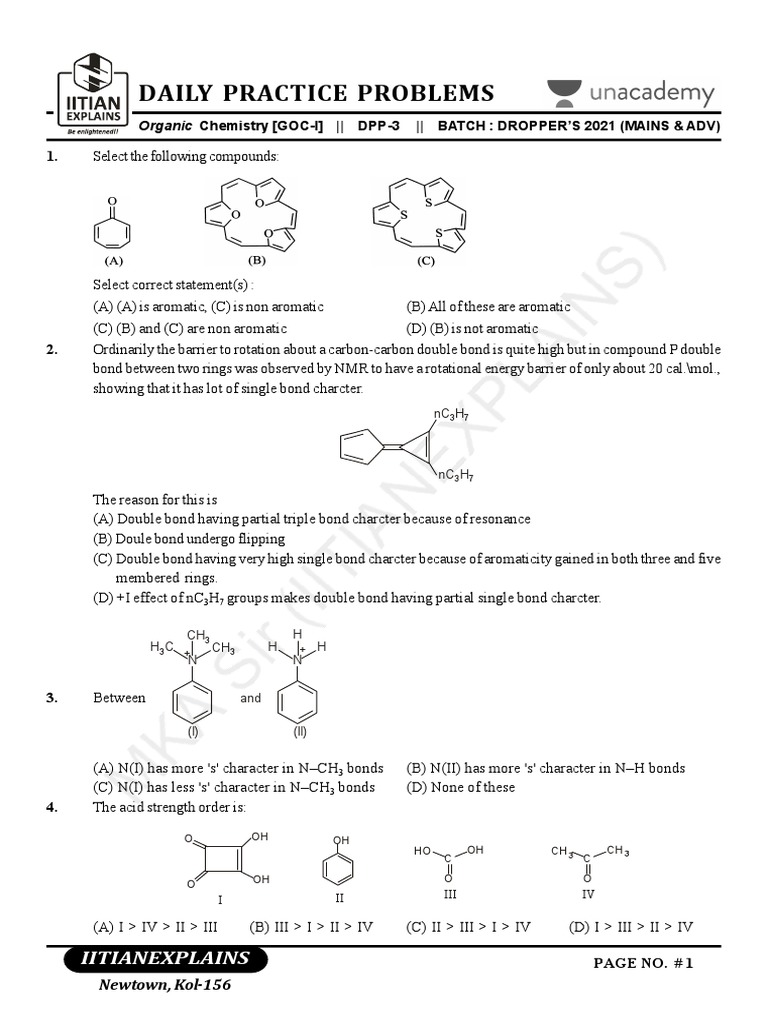 Analysis of Organic Chemistry Practice Problems on Aromaticity, Acid ...