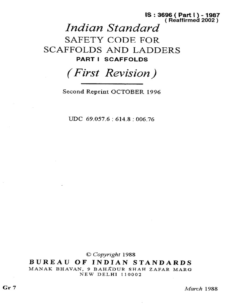 Indian Standard: Safety Code For Scaffolds and Ladders | PDF ...