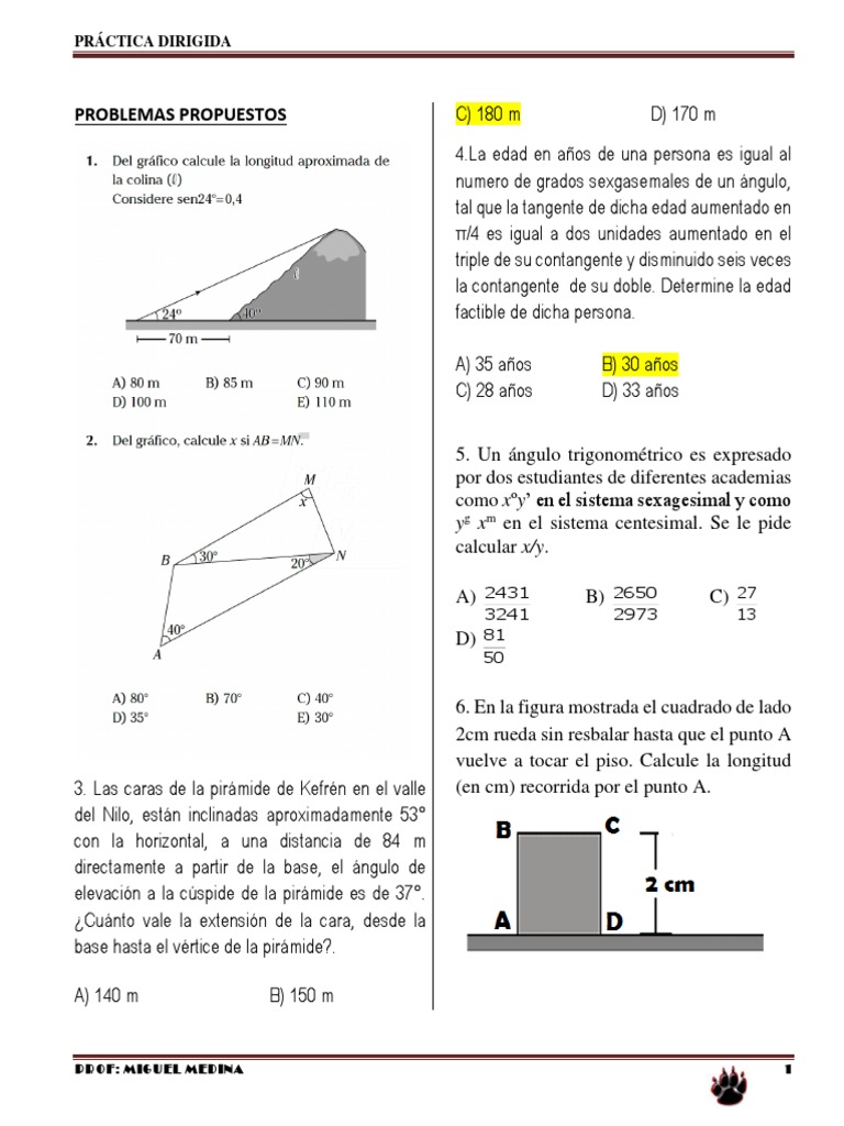 Práctica Dirigida de Trigonometría | PDF | Trigonometría | Geometría ...