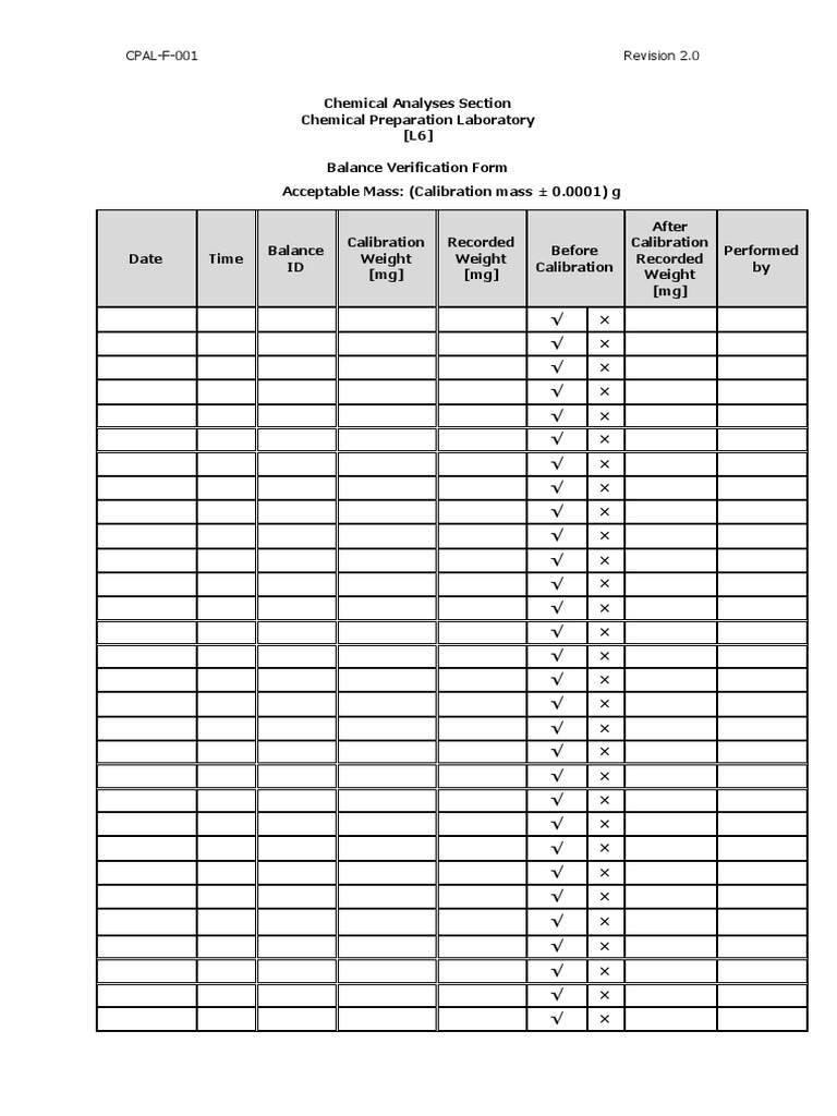 0.01.balance Verification Form | PDF | Metrology | Physical Sciences