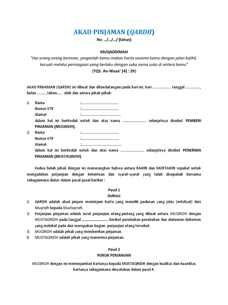 05 Draft Akad Pinjaman (Qardh) | PDF | Pengelolaan Keuangan & Uang ...