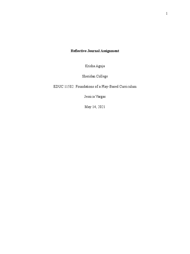 Reflective Journal Assignment | PDF | Curiosity | Early Childhood Education