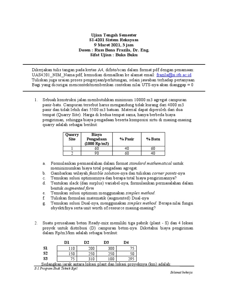 Ujian Mid Sistem Rekayasa Sipil 2021 | PDF