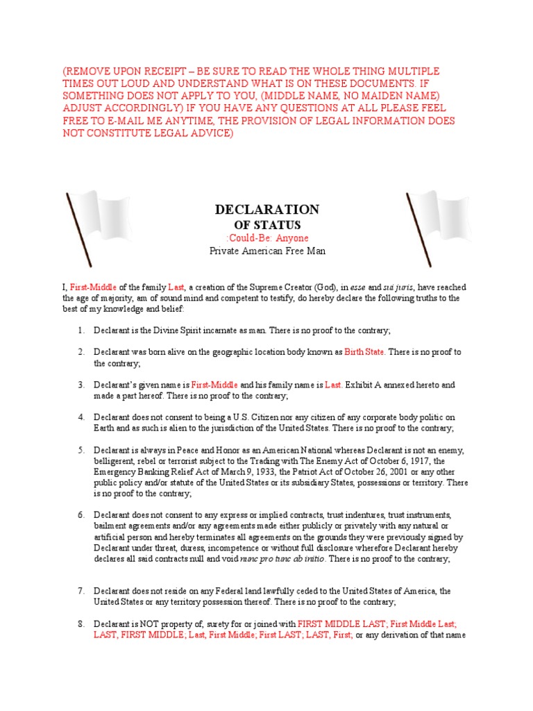 1-Declaration of Status | PDF | Private Law | Common Law