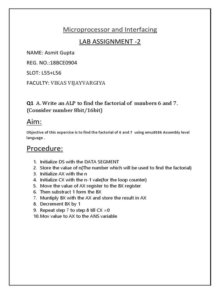Microprocessor And Interfacing Lab Assignment 2 Pdf Control Flow Assembly Language 