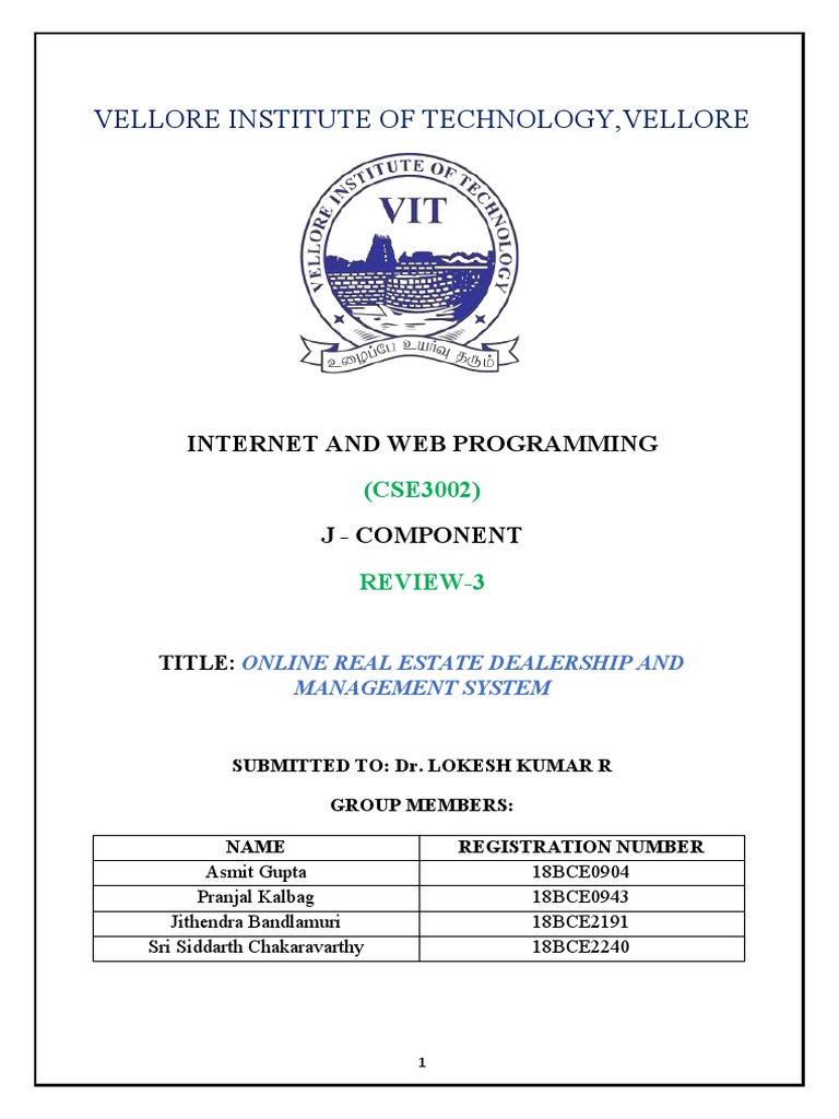 Vellore Institute of Technology, Vellore: Internet and Web Programming ...