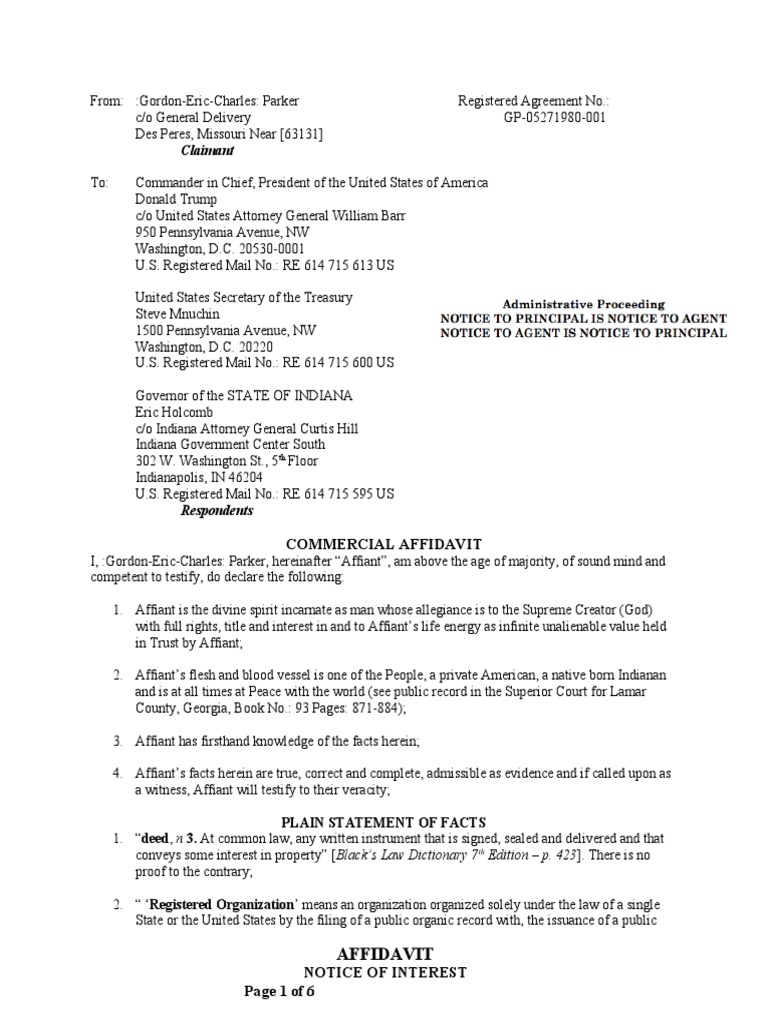 Affidavit Notice of Interest | PDF | Affidavit | Indemnity