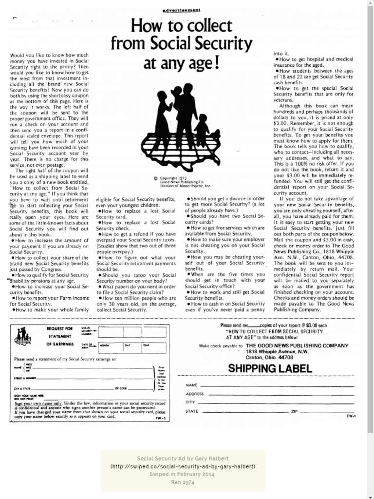 Social Security Ad by Gary Halbert (1974) | PDF