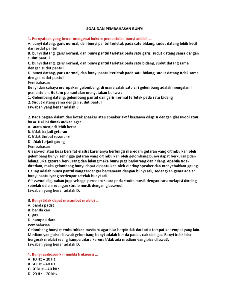 Soal Dan Pembahasan Bunyi | PDF | Seni