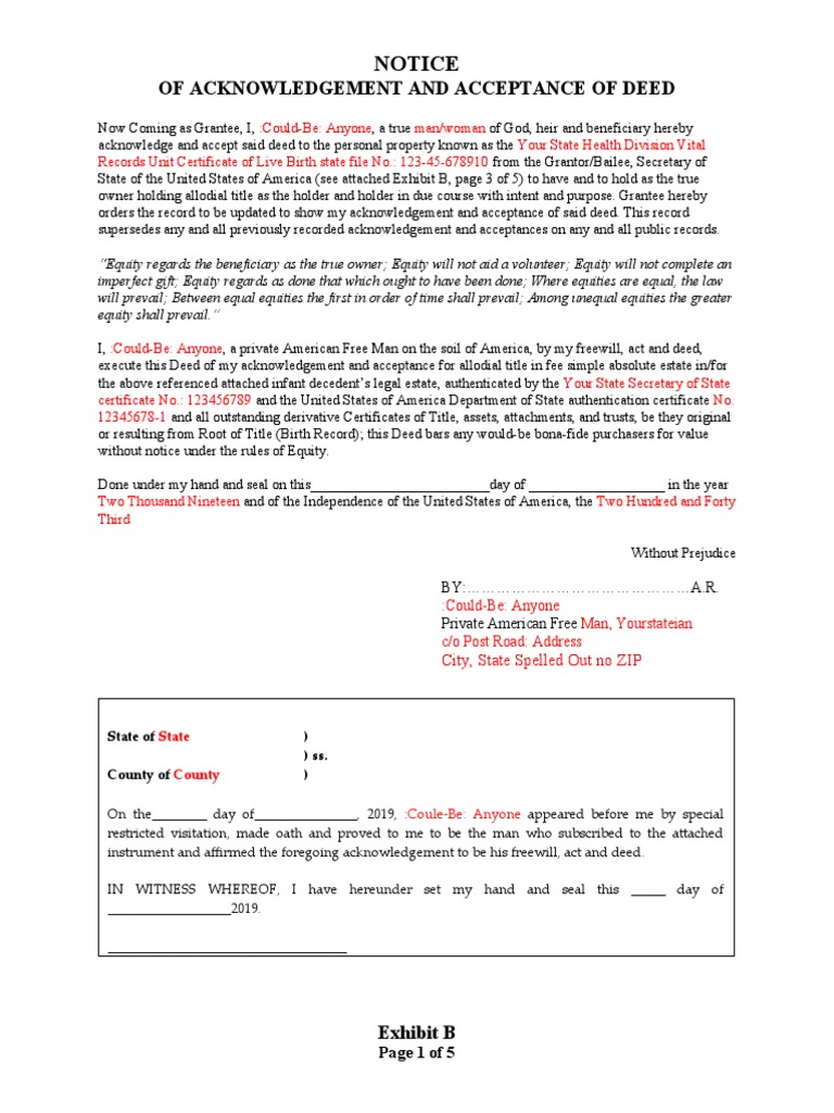 Acknowledgement of Deed Acceptance | PDF | Deed | Fee Simple