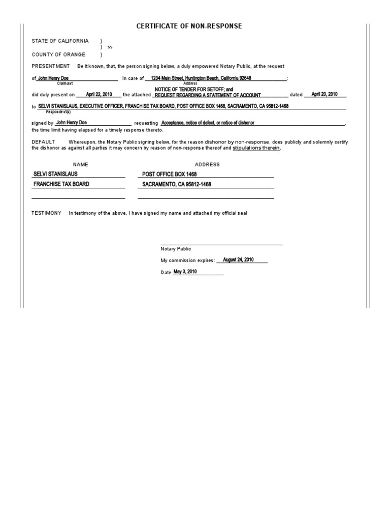 4 - Certificate of Non-Response | PDF | Notary Public | Common Law